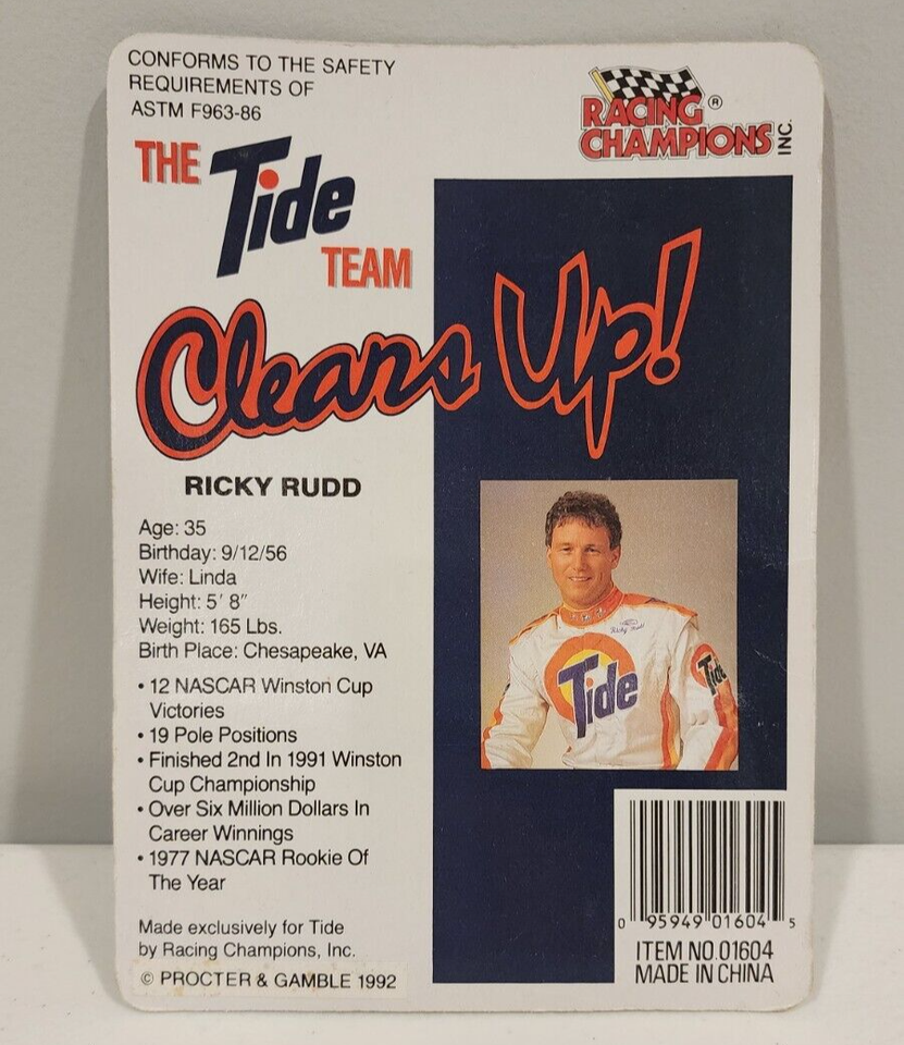 Ricky Rudd Racing Champions 1992 Collector's Edition Tide Racing Team ...