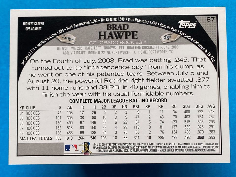 2009 Topps Brad Hawpe #87 Colorado Rockies | eBay