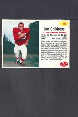 1962 POST CEREAL FOOTBALL #159 JOE CHILDRESS-3--CARDINALS--NO CREASES ...