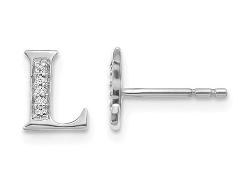 Accent Diamond Letter L Earrings 14K White Gold | eBay