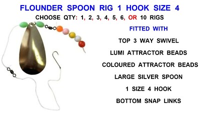 SEA FISHING FLOUNDER SPOON RIG SIZE 4 HOOK DAB PLAICE FLATFISH FLATTY ...