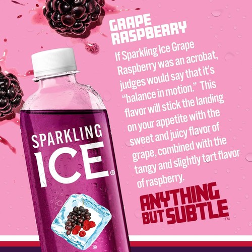 Sparkling Ice, Grape Raspberry Sparkling Water, Zero Sugar Flavored ...