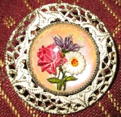 LG ANTIQUE FLORAL DESIGN UNDER GLASS MOP BUTTON w OPENWORK METAL ...