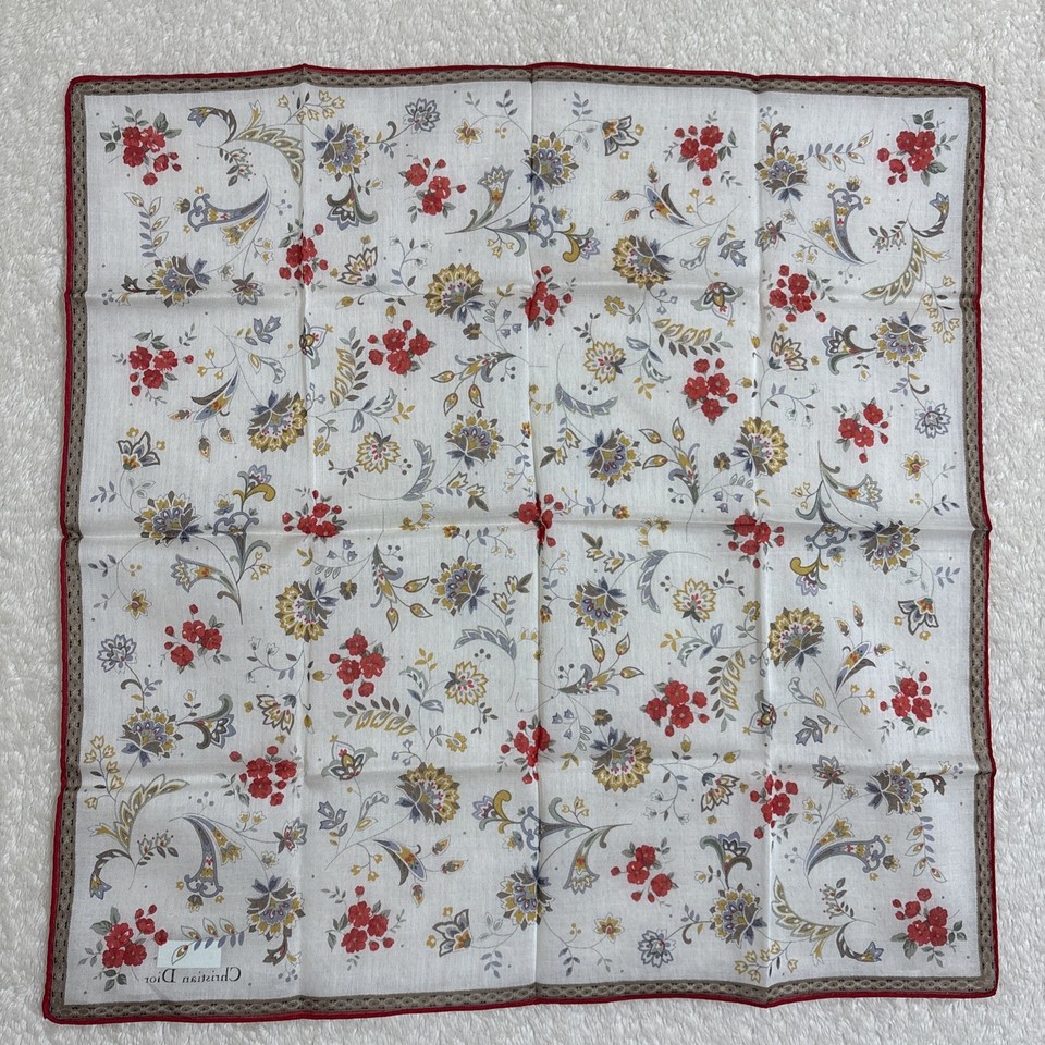 Christian Dior Cotton Scarf 19in Square 3 Set Floral Polka Dot Stripe ...
