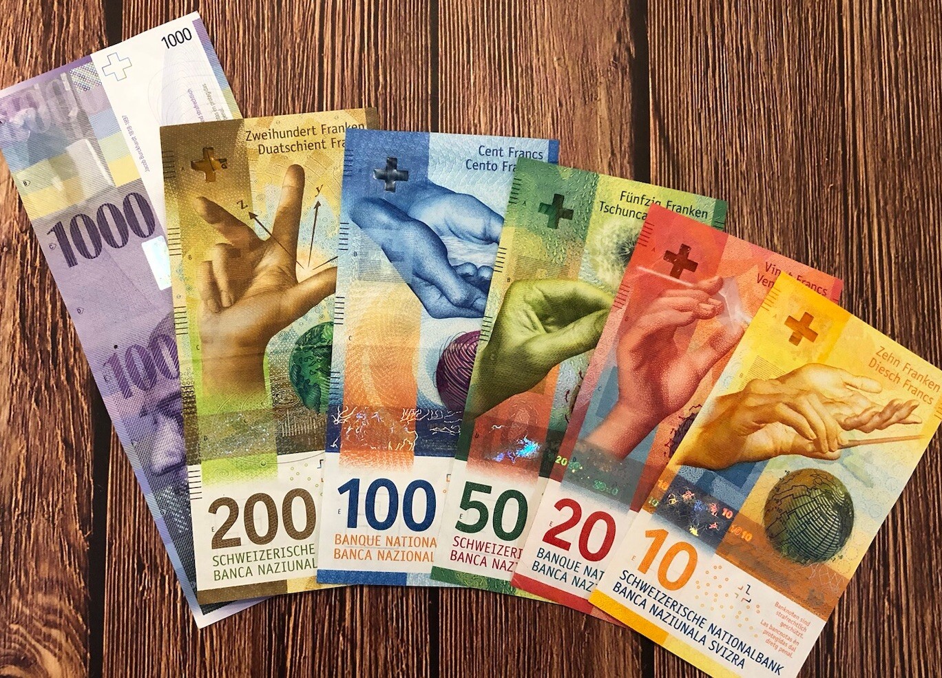 Swiss Franc Banknotes. Full Set Of 10+20+50+100+200+1000 Switzerland ...