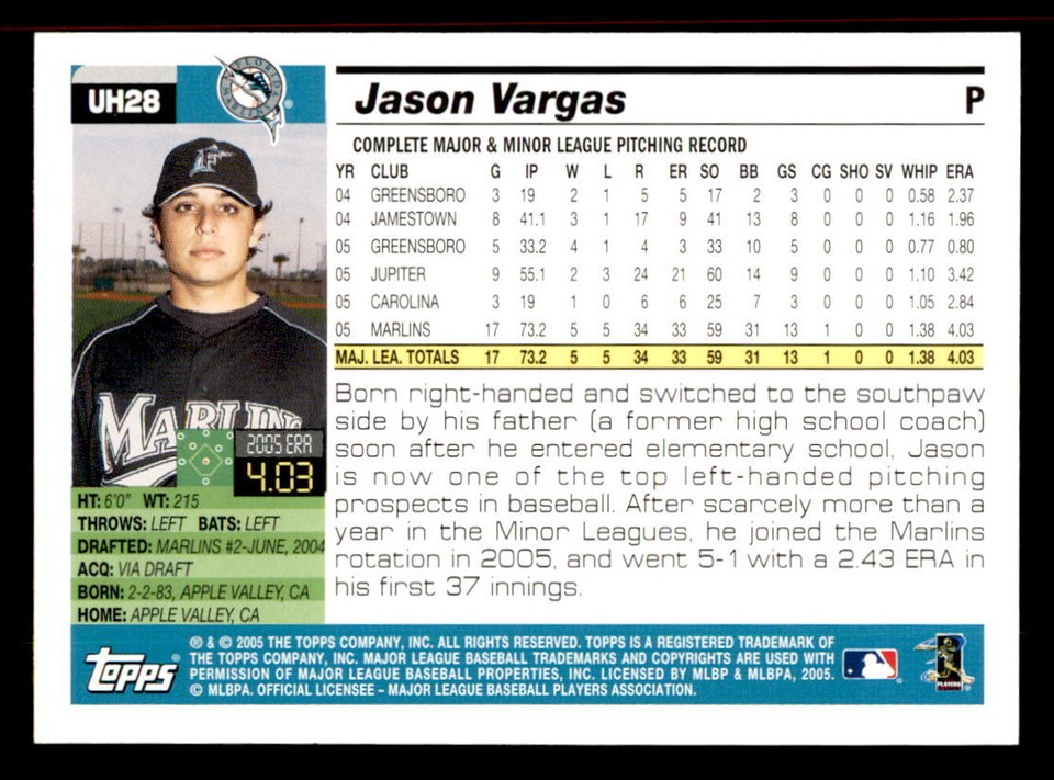 2005 Topps Updates & Highlights #UH28 Jason Vargas Florida Marlins | eBay