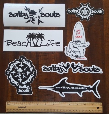 Salty Souls Sticker Decal Set of 7 Beach Sand Surf Salt Surfing Fishing ...