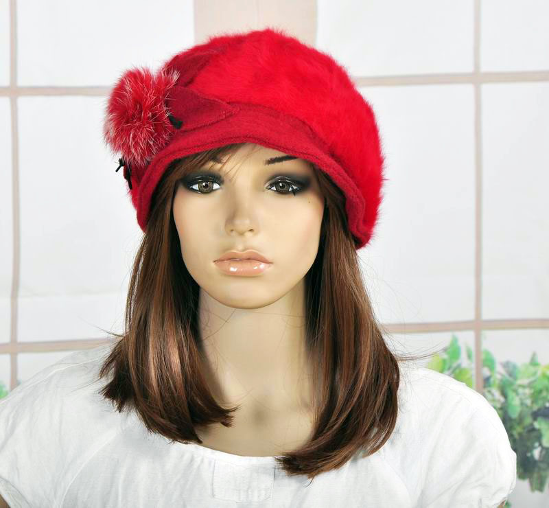 M98 Cute Rabbit Fur Wool Brim Hat Women's Winter Beanie Newsboy Cap 7 ...