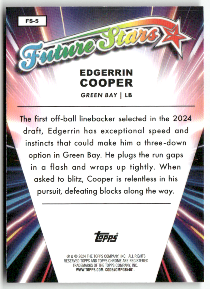 Topps Chrome 2024 NFL Football No. FS-5 Edgerrin Cooper Rookie Futures ...