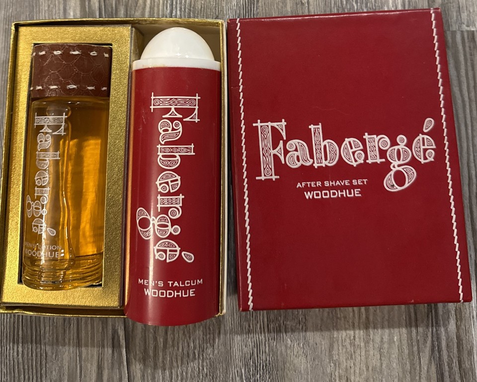 FABERGE WOODHUE SET MEN AFTER SHAVE POWDER TALCUM EACH 4oz/120ml HARD ...