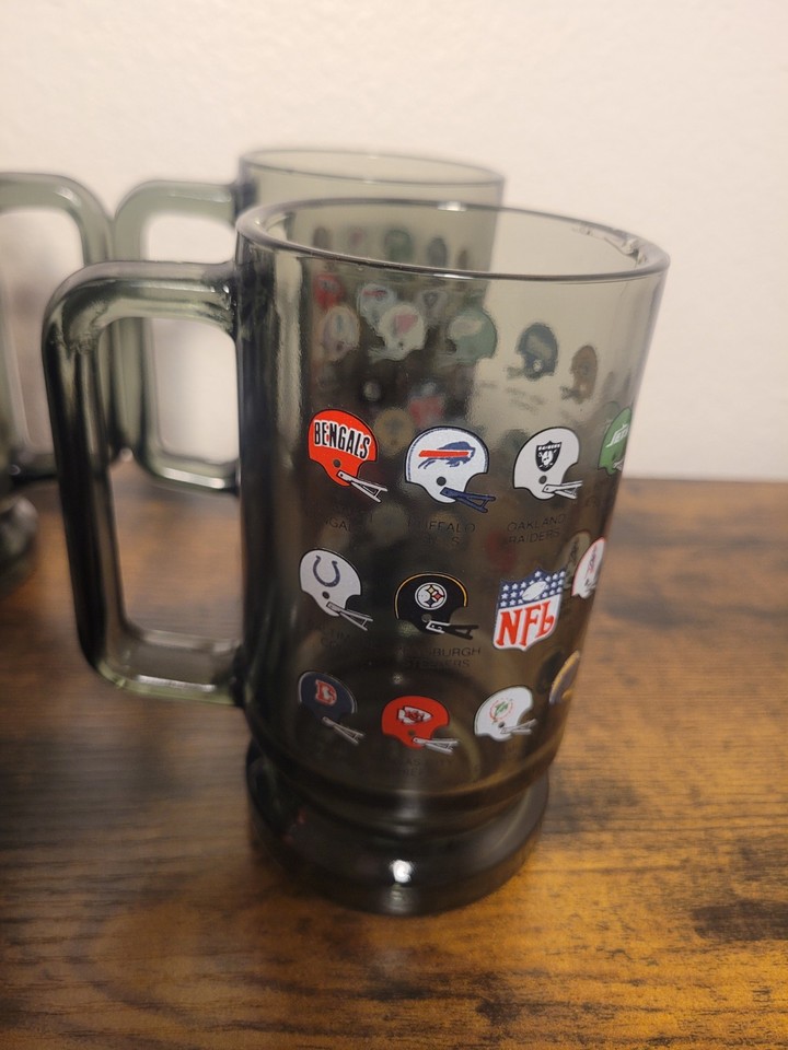 Vintage NFL Beer Mugs 1970s Smoked Glass Beer Glasses Set Of 4 | eBay