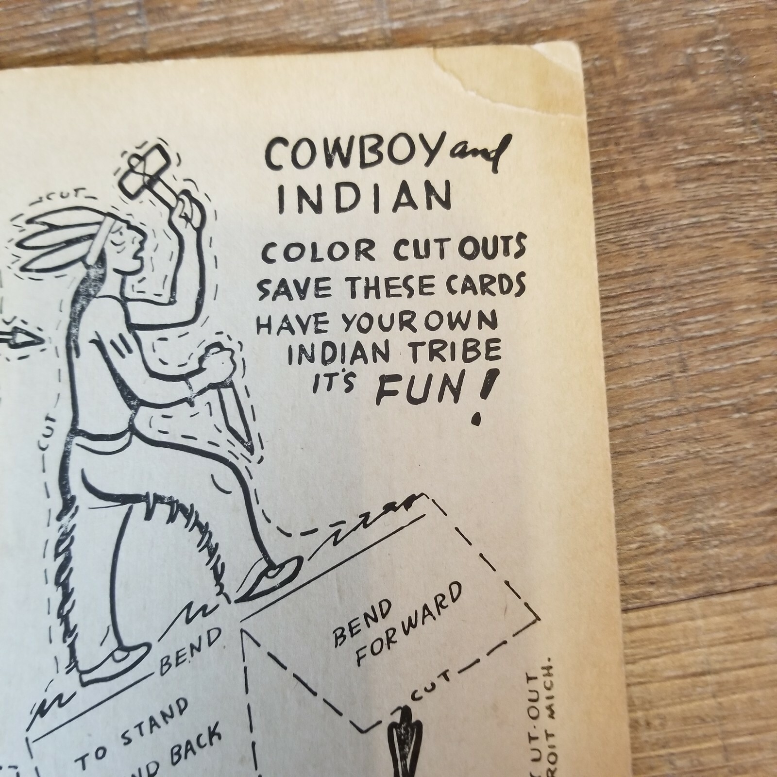 Vintage Cardboard Cut Out Sheets-INDIANS & COWBOYS TROY COLOR CUTOUTS ...