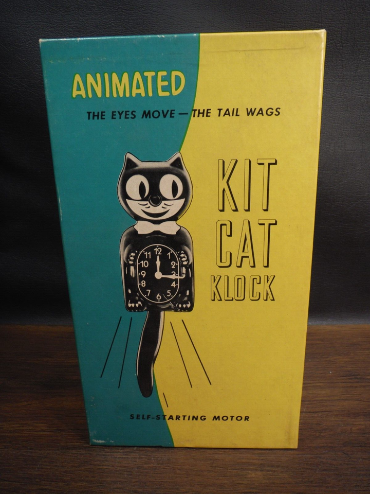 60s Vintage KIT CAT KLOCK D8 Black Jeweled Kit Kat Hanging Wall Cat ...