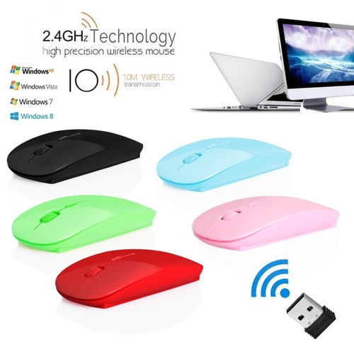 Slim Mice Computer Laptop PC Wireless Mouse with USB Receiver Ultra ...