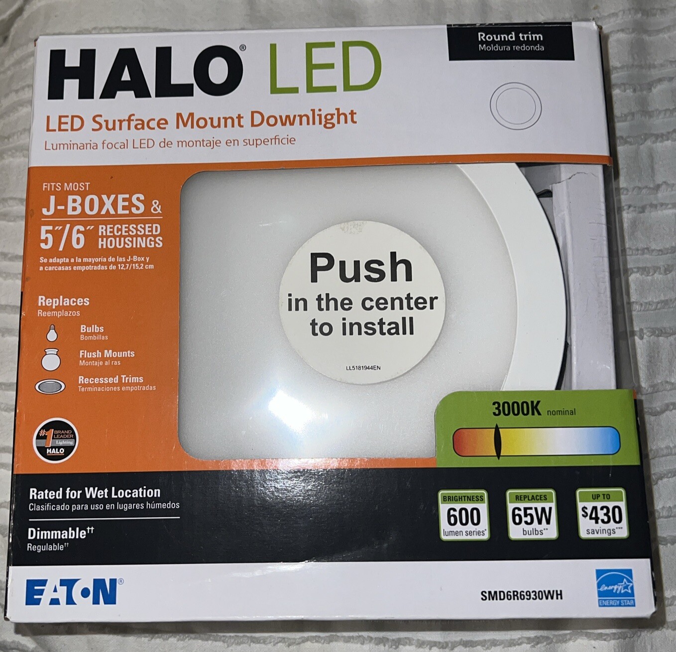 Halo 6" Direct Ceiling Mount Round LED Surface Mount Downlight ...