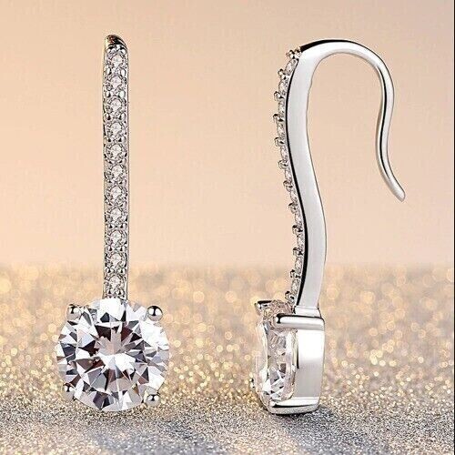 2CT Round Lab-Created Diamond Drop Dangle Women's Earrings 14K White ...