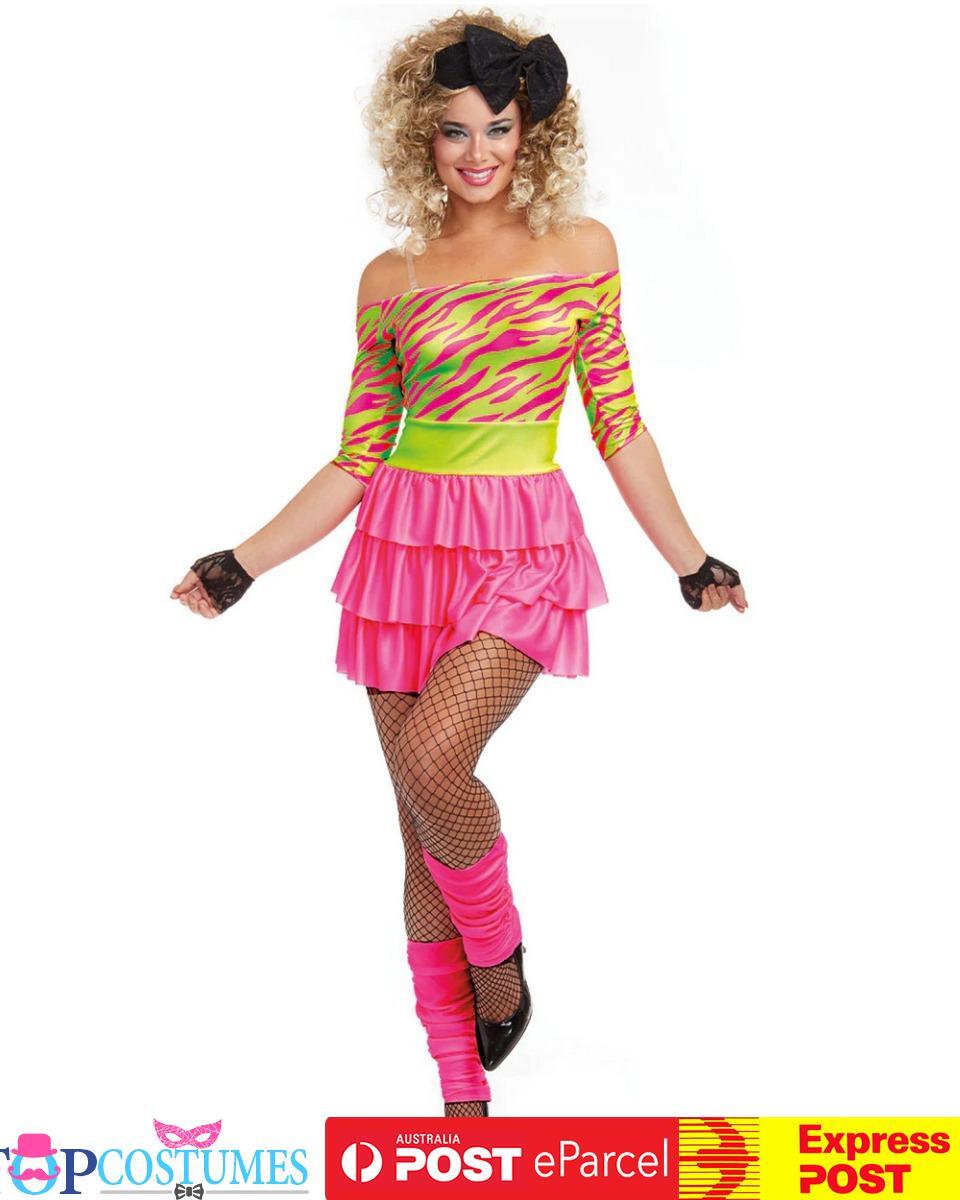 Neon Party Girl 80s Celebrity Pop Diva Rock Dress Up Halloween Costume ...