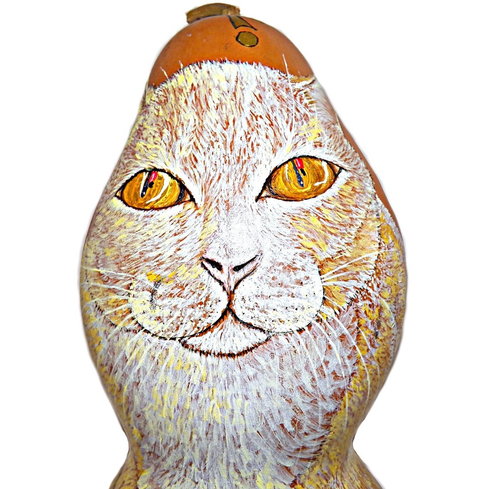 Buddy the Cat Folk Art Carved Gourd Hand Painted Artist Signed Margie ...