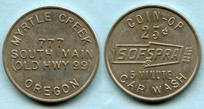 MYRTLE CREEK OREGON 25¢ SOFSPRA CAR WASH TOKEN | eBay