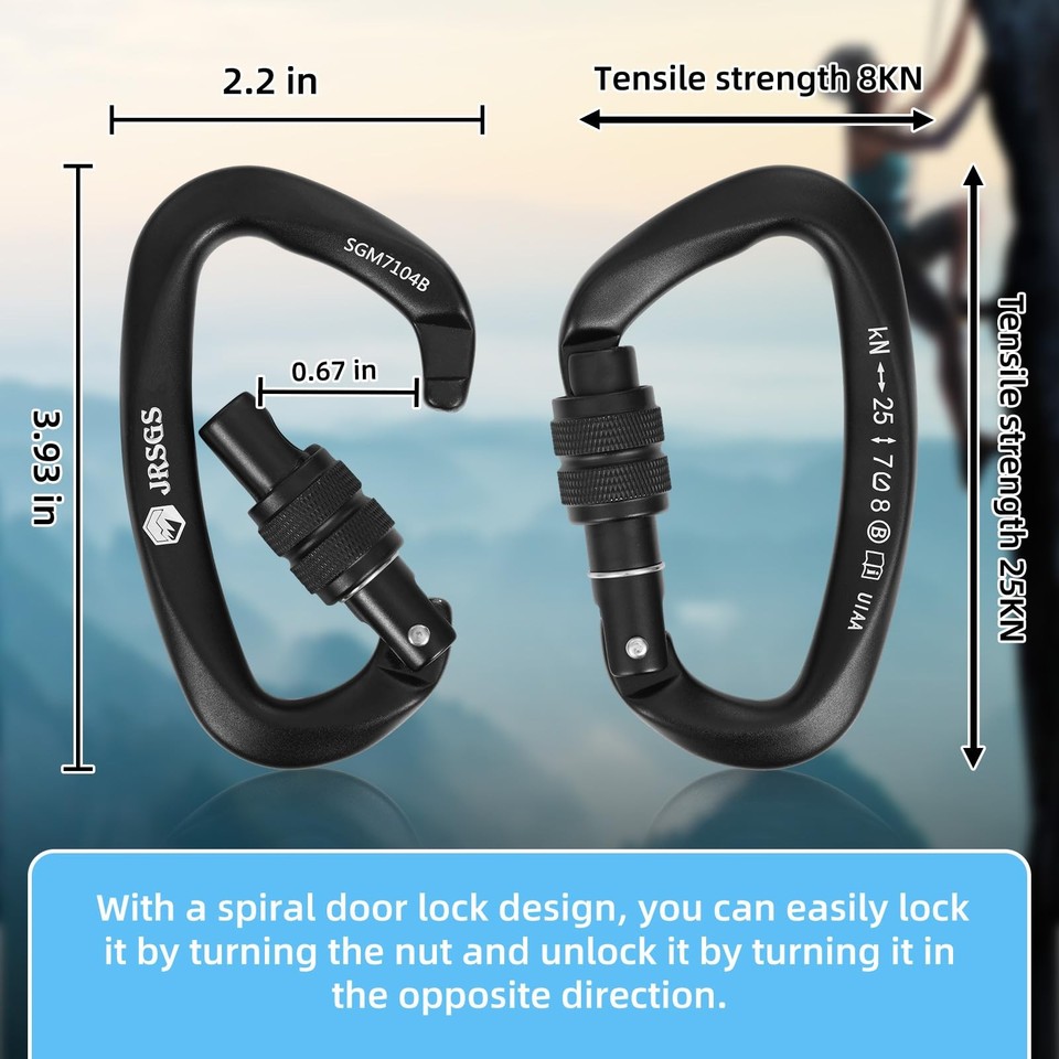 25KN Locking Climbing Carabiner Clips, UlAA Certified Rockclimbing ...