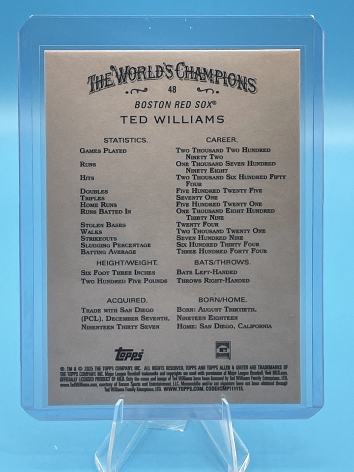 2025 Topps Allen & Ginter #48 Ted Williams | eBay