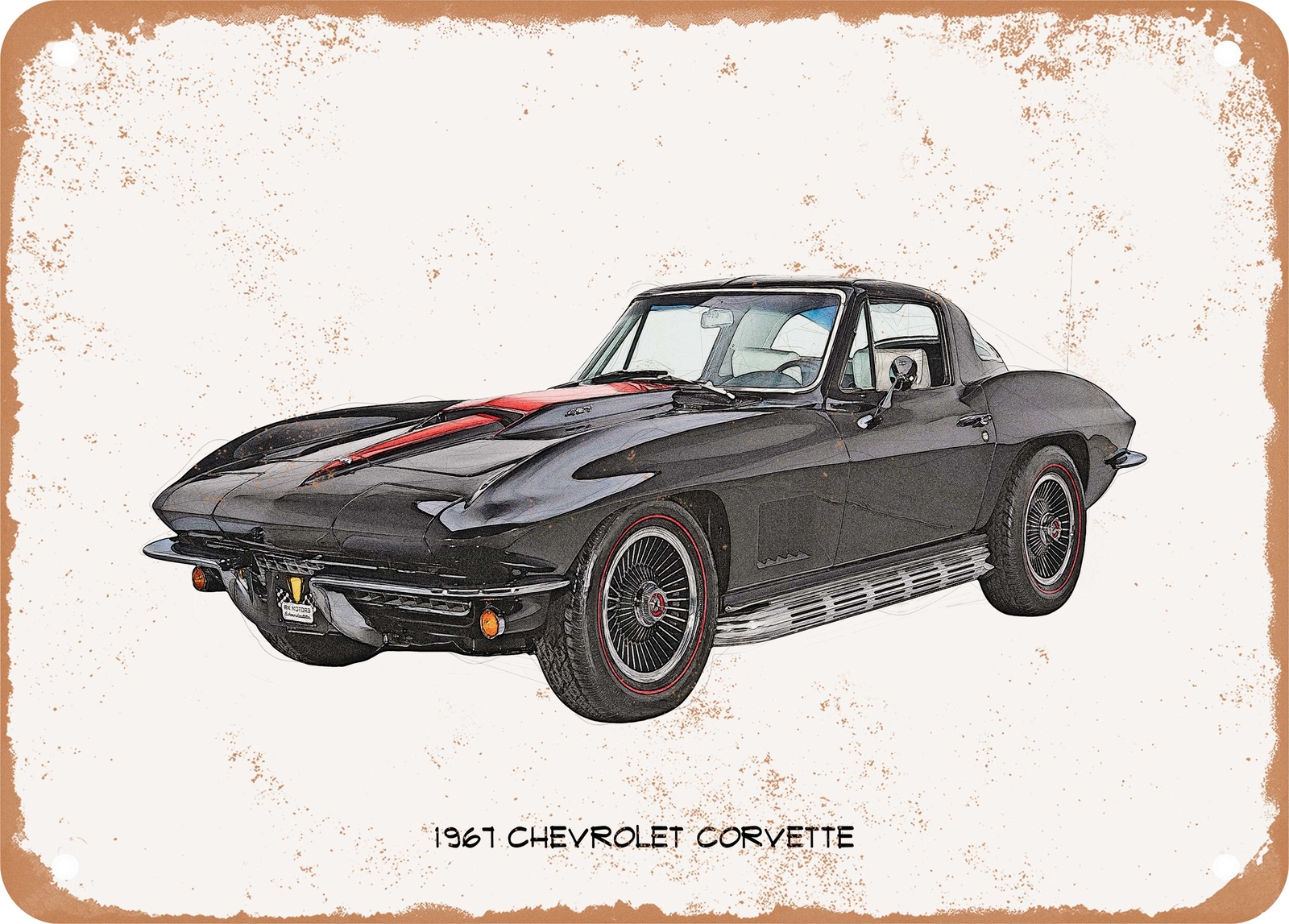 Classic Car Art - 1967 Chevy Corvette Pencil Sketch - Rusty Look Metal ...