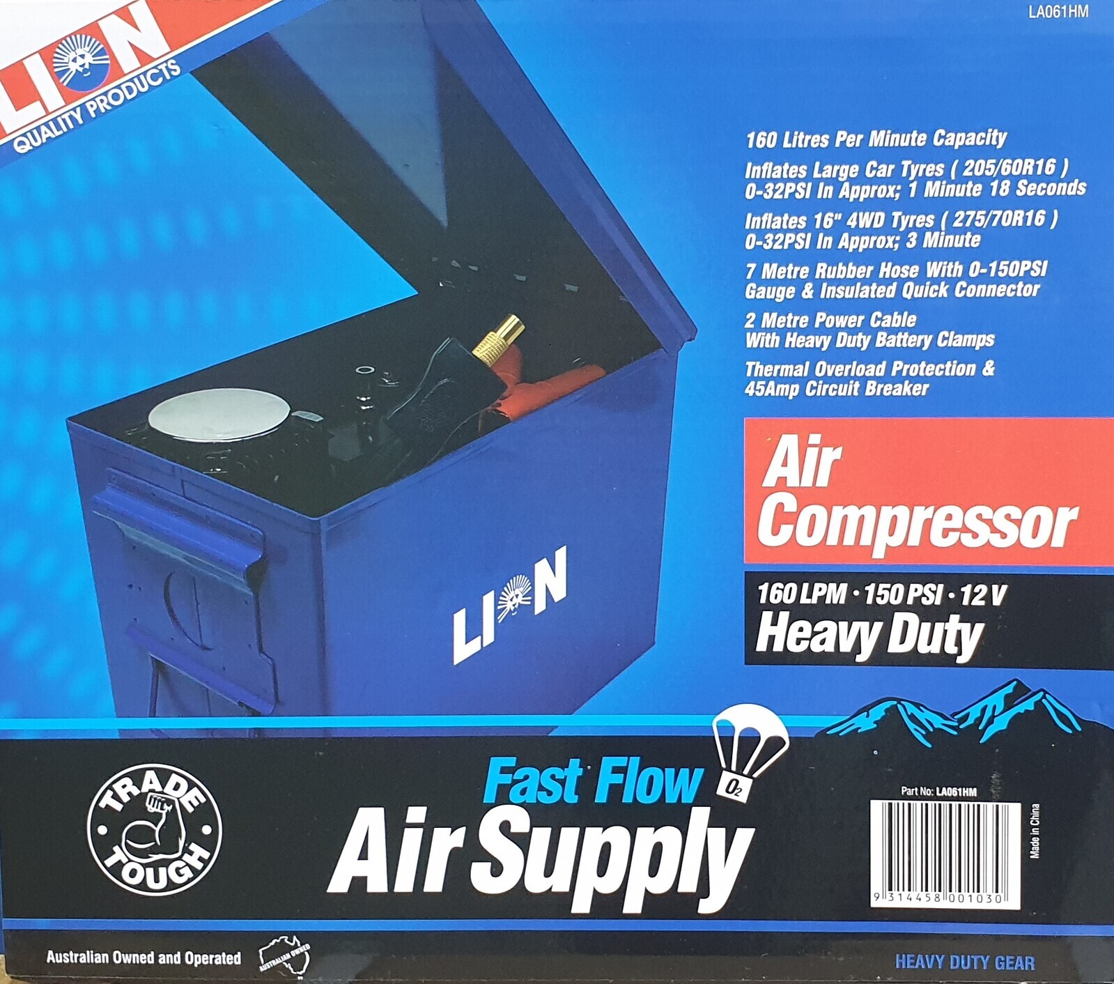 Lion Heavy Duty Fast Flow Air Supply Air Compressor 160LPM 150PSI 12V ...