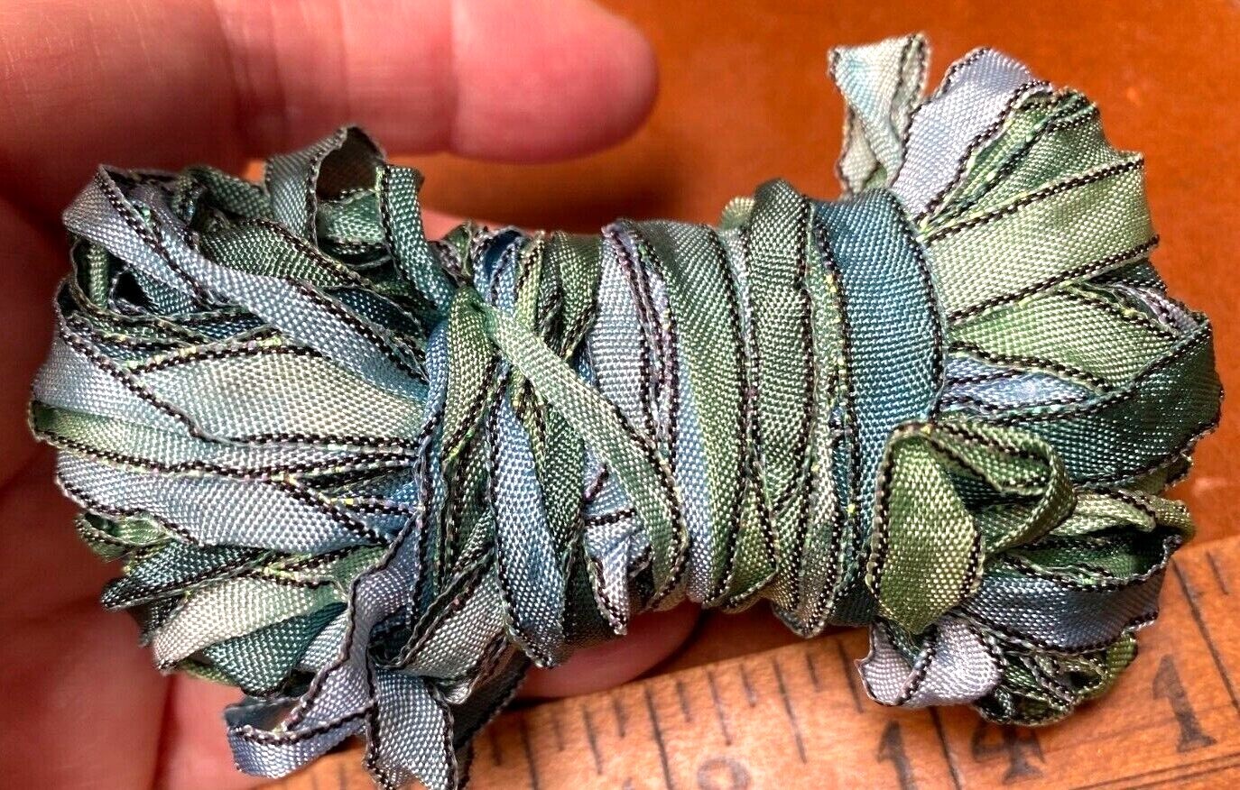 vintage curly ribbon hand dyed 1/4" rayon luminescent black Edge 3yds ...