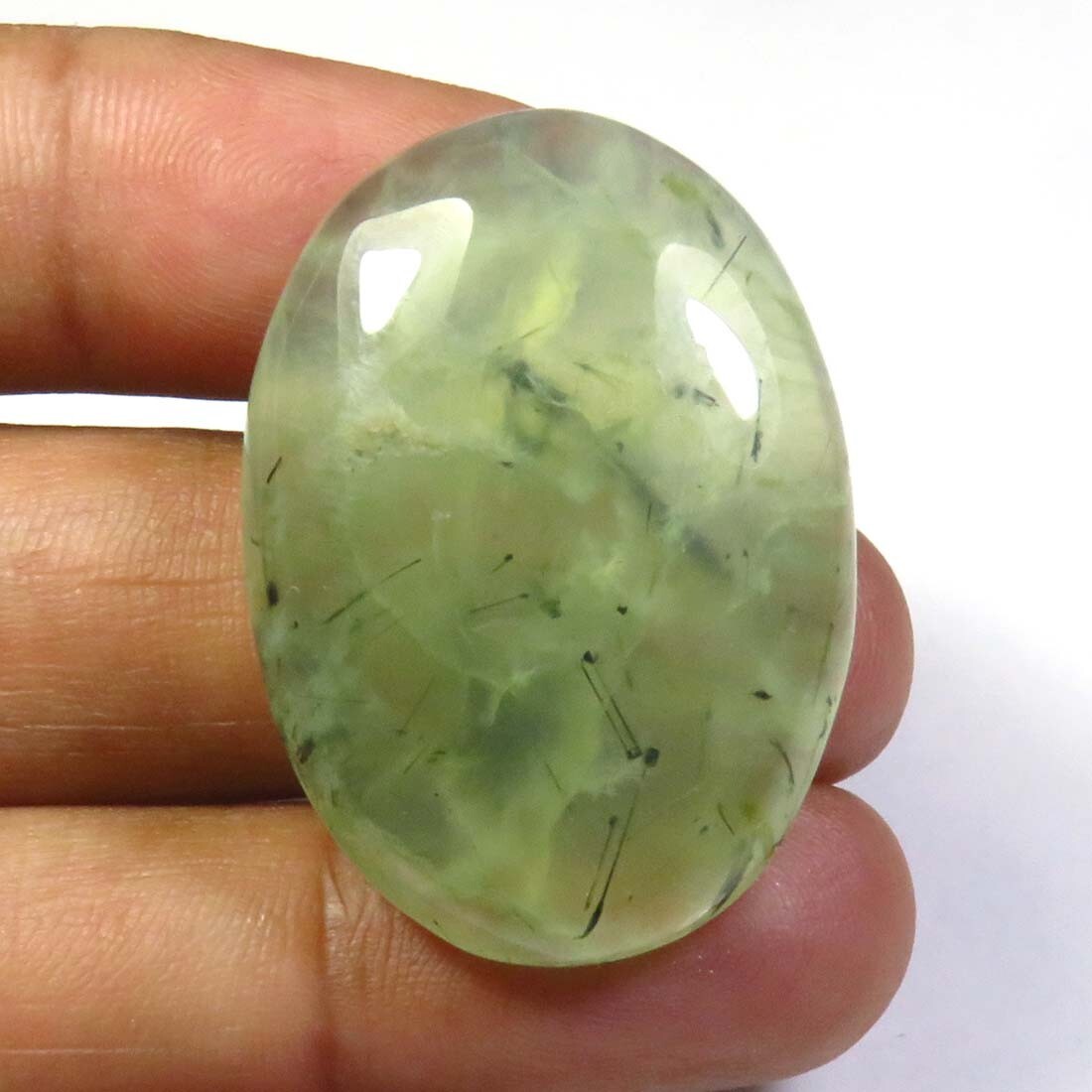 Natural Prehnite Rutile Cabochon 34x24mm Green prehnite Oval Gems 65cts ...