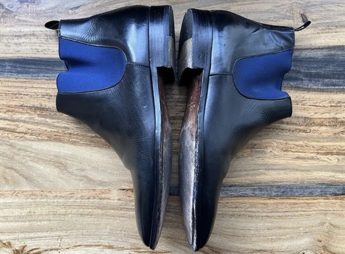 To Boot New York Black Calfskin Leather Blue Gore Chelsea Ankle Boots ...