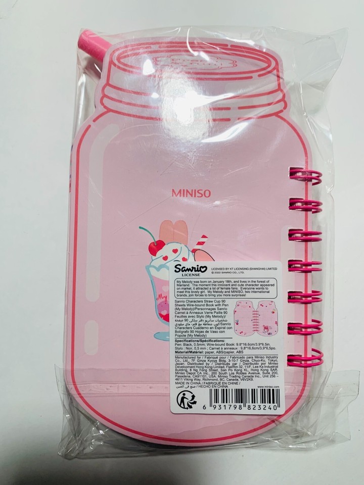 Miniso x Sanrio MY MELODY NOTEBOOK w/ PEN Straw Cup Design (Fruits ...