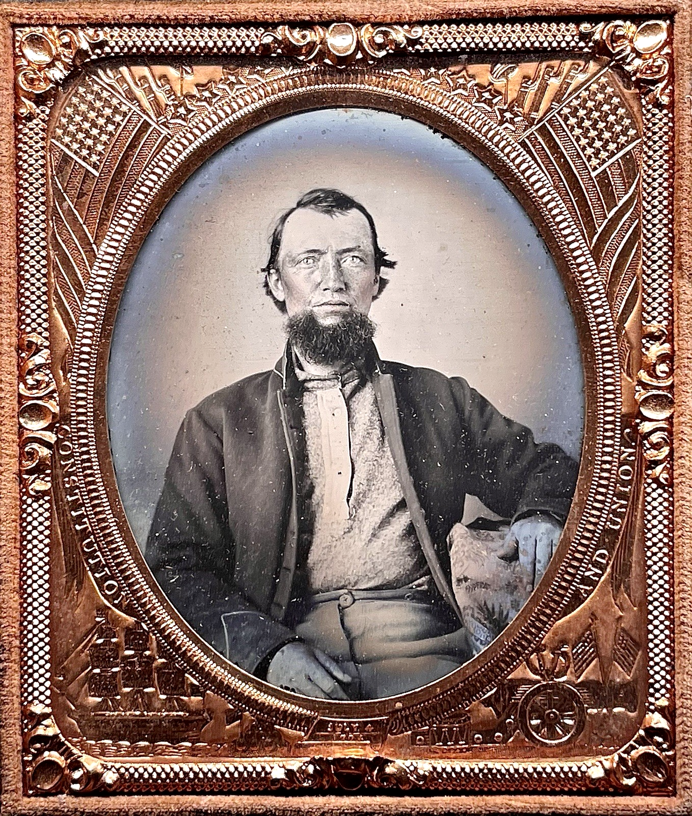 RARE 1/6 PLATE RUBY AMBROTYPE OF A CIVIL WAR SOLDIER PATRIOTIC MAT ...
