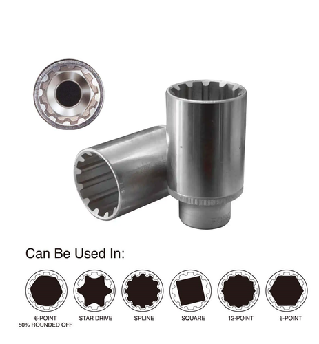 Force 1/2" Dr. 12PT 77mm Deep Spline Female Socket Multi-Tooth Gear ...