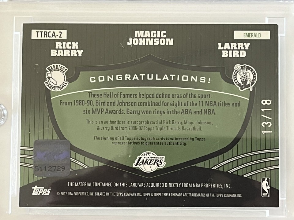 2007 TOPPS TRIPLE THREADS JERSEY AUTOS -BARRY, MAGIC JOHNSON, LARRY ...