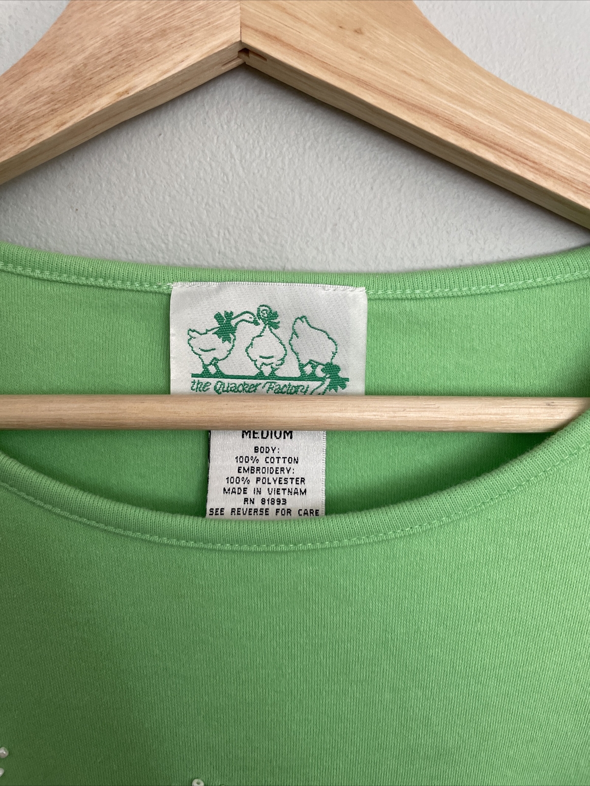 QUACKER FACTORY Lime Green Cotton Tee Shirt Embroidery Christmas Santa ...