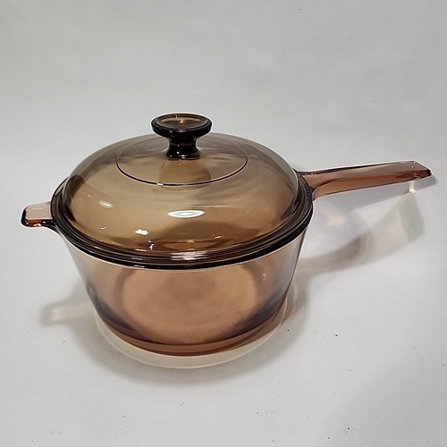 Vintage Corning Vision Ware Pyrex 2.5 L Amber Glass Pot Sauce Pan with ...
