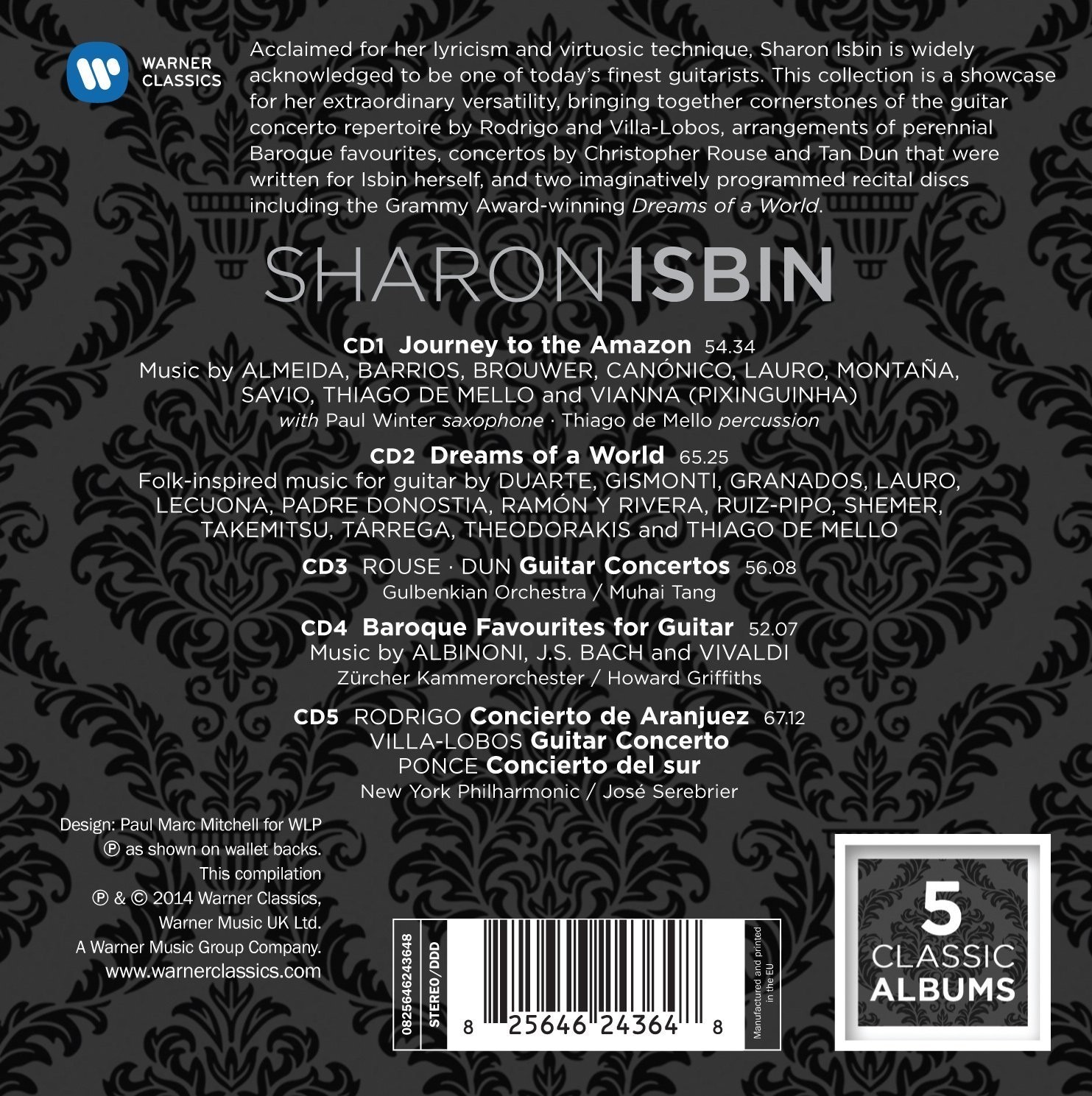 SHARON ISBIN - SHARON ISBIN-5 CLASSIC ALBUMS 5 CD NEW! ALBINONI/BACH ...