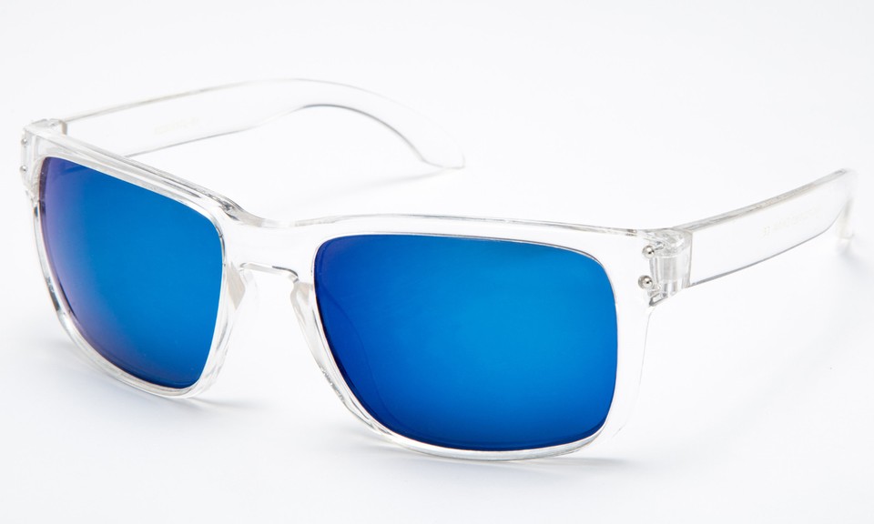 Clear Frame Sunglasses Ocean Blue Flash Mirror Transparents Lens Retro ...