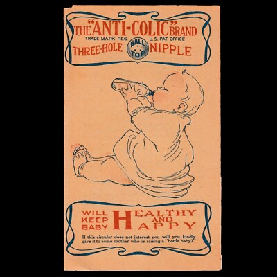 1917 Anti Colic Three Hole Baby Nipple w Ball Top Advert Flyer Davol ...