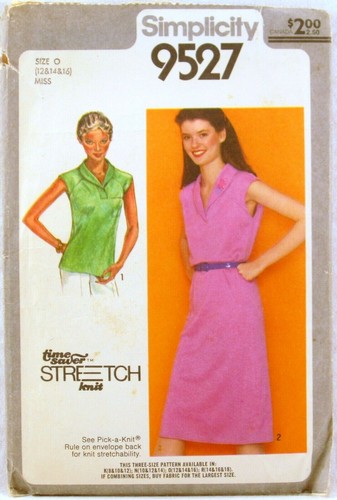 SIMPLICITY PATTERNS 1980 Pullover Top or Dress SIZE 12-14-16 #9527 ...