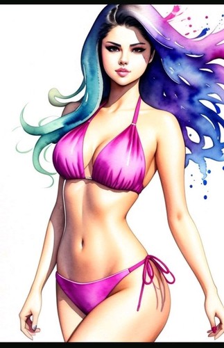 Vv Fan Art Card aceo–Retro 2.5x3.5" watecolor Print Selena Gomez Limited Ed | eBay