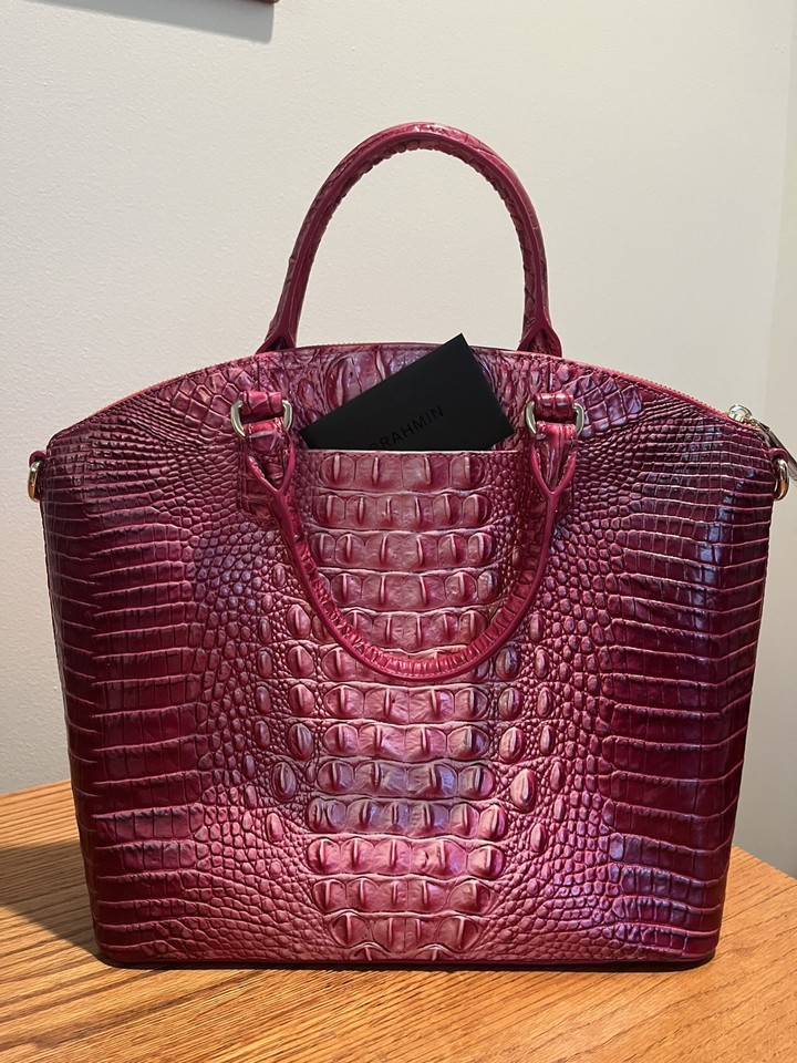 BRAHMIN Melbourne Lg DUXBURY Lthr Satchel BG MAGENTA OMBRE Fuchsia Hot ...