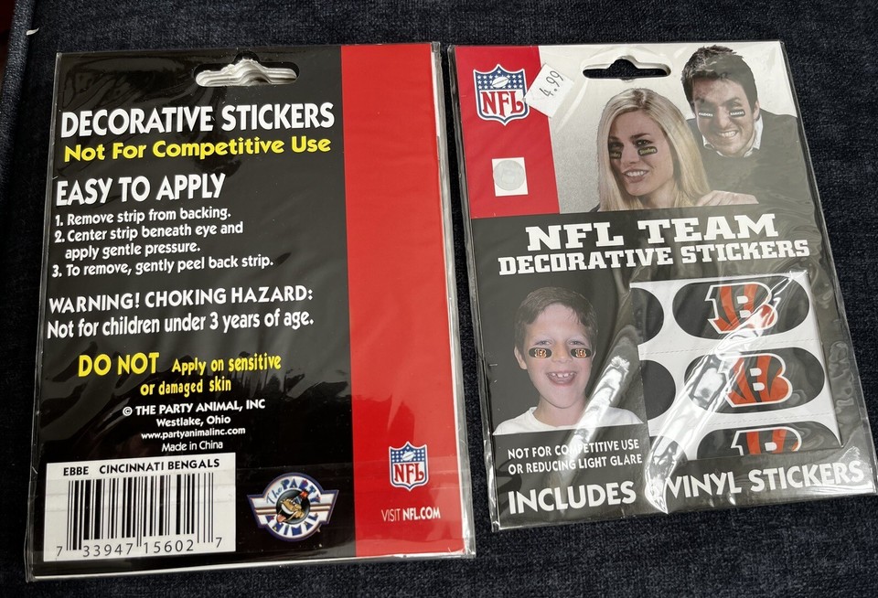 Cincinnati Bengals NFL 6 Packages Of 6 Eye Black Logo Strips Vinyl Face ...
