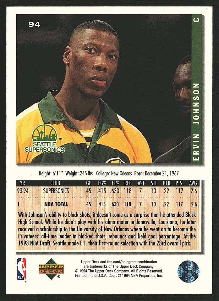 1994-95 Collector's Choice #94 Ervin Johnson Silver Signature | eBay