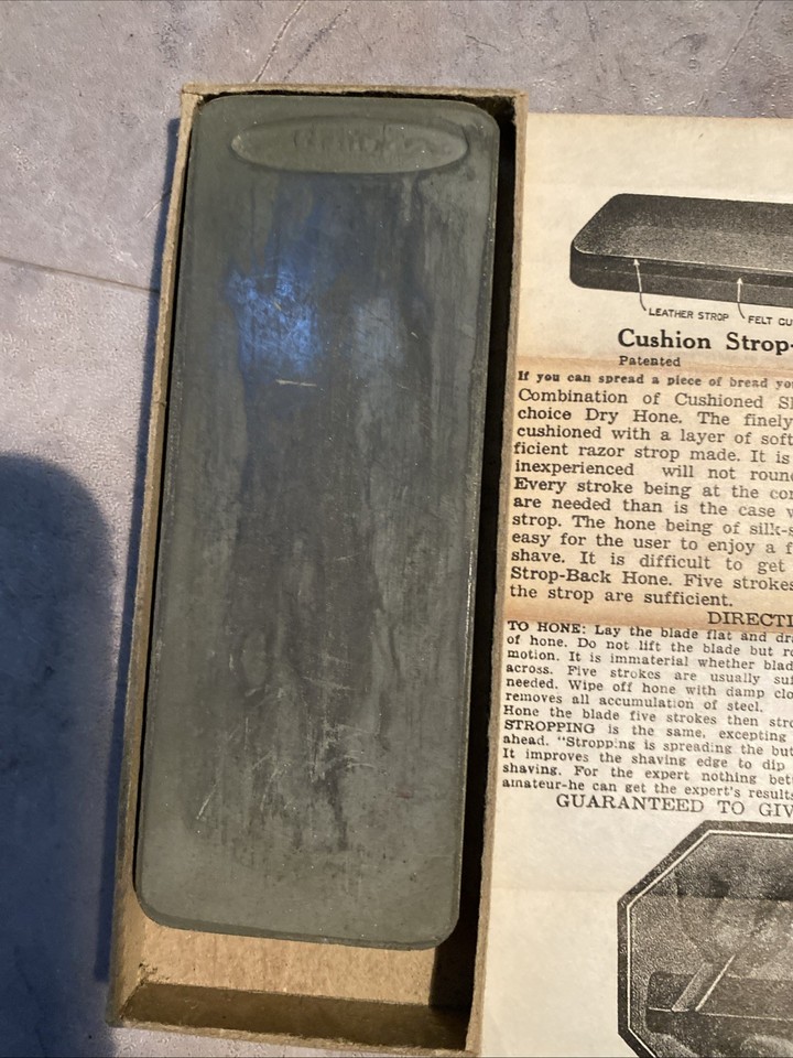 GEM CUSHIONED Straight Razor HONE STROP VINTAGE W/ BOX & PAPER | eBay