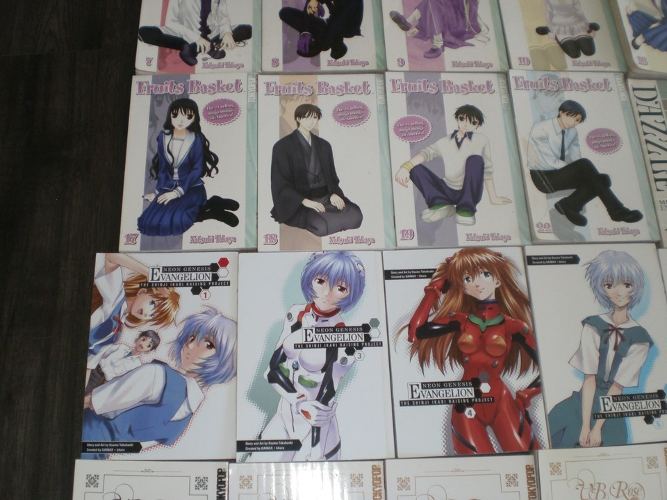 Manga Book Lot Of 25 Books Fruits Basket V.B. Rose Evangelion Shinji ...