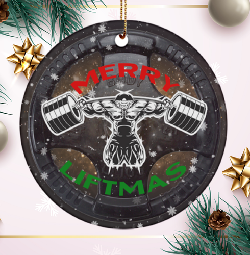 Merry Liftmas barbell bodybuilder Christmas tree ornament gift stocking ...