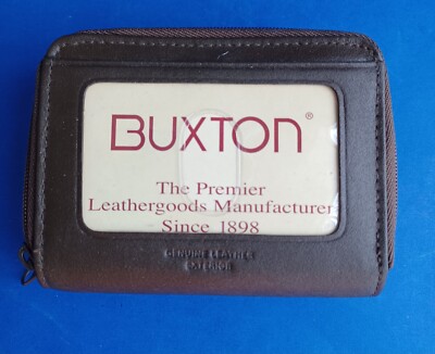 Buxton Brown Leather Unisex Wallet Double Zippered Credit Card Coin ...