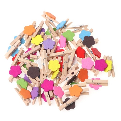 50Pcs Colored Flower Mini Wooden Craft Clips Card Photo Paper Peg Pin ...