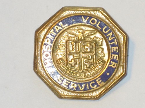 vintage HOSPITAL VOLUNTEER SERVICE pin Nisi Dominus Frustra Badge metal ...